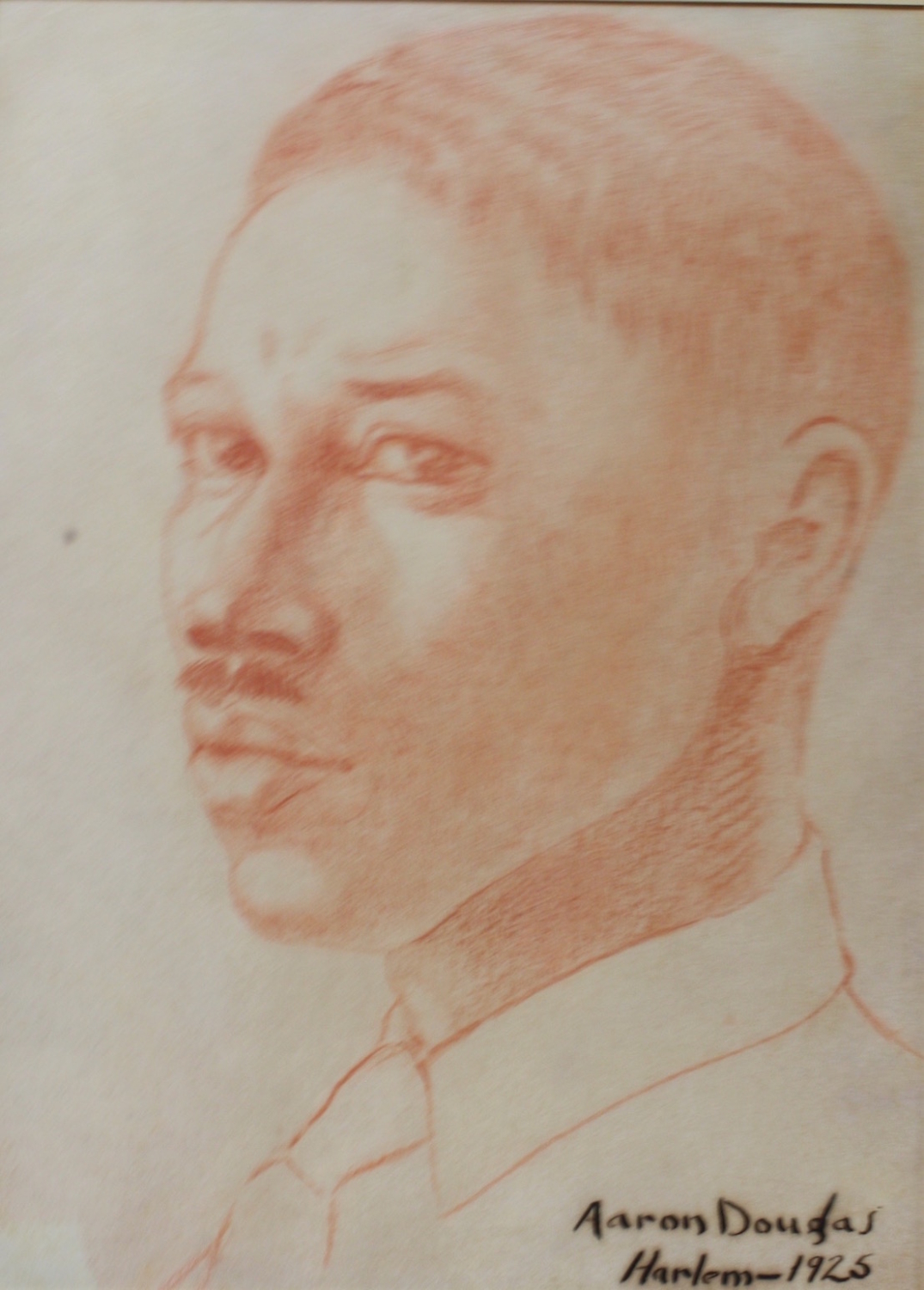 "Self-Portrait" by Aaron Douglas, red pencil sketch